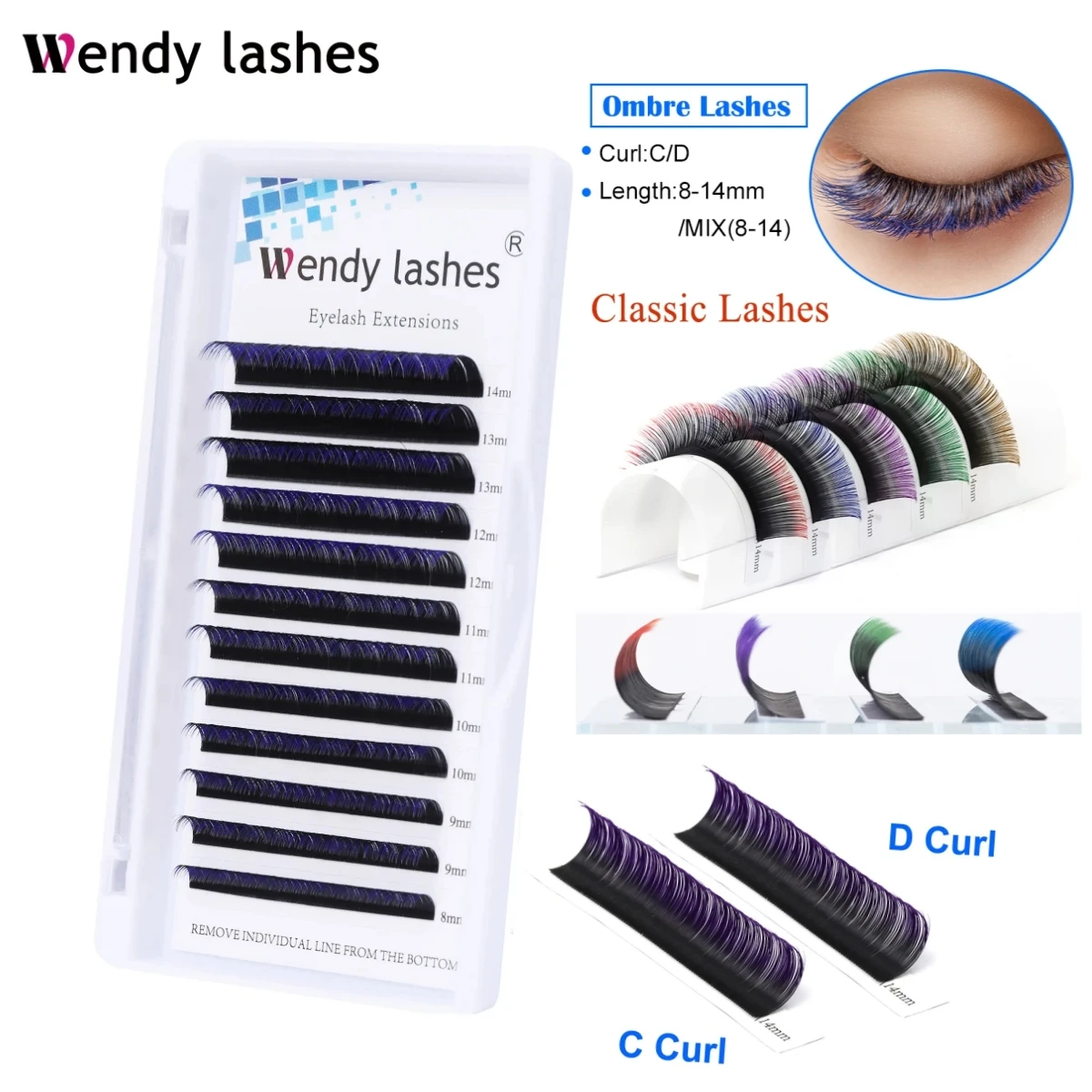 Ombre-Colored-Eyelash-Extension-12Row-Individual-Lashes-Faux-Mink ...