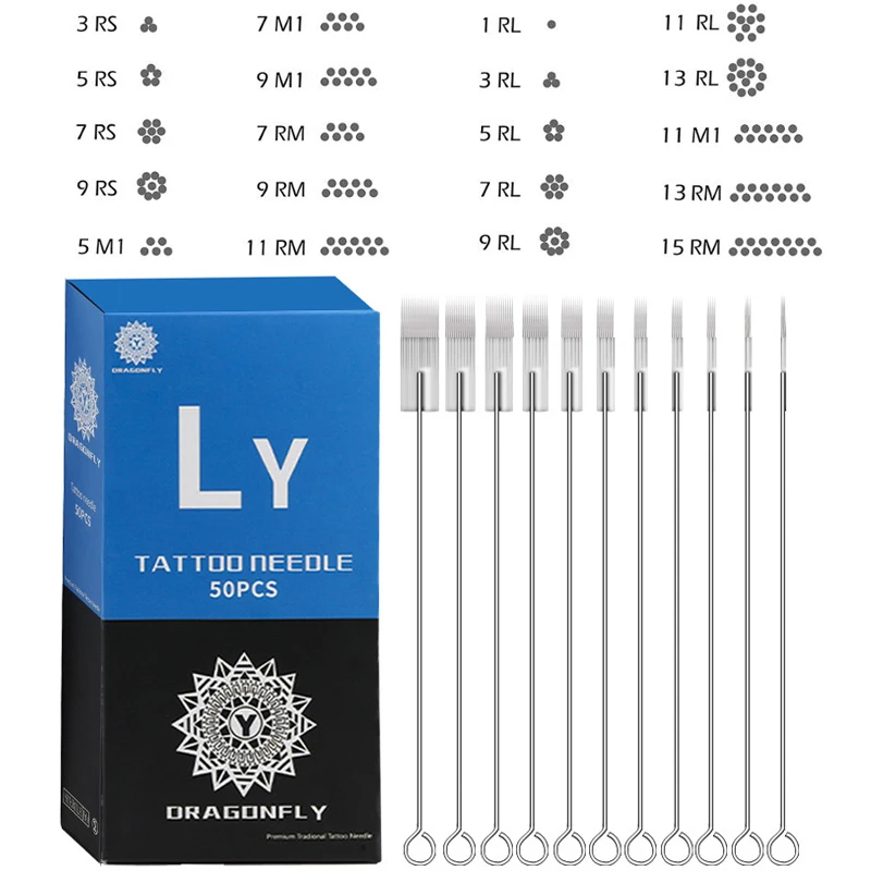 50PCS-Box-Disposable-Assorted-Sterilized-Tattoo-Needles-Round-Liner-1RL ...