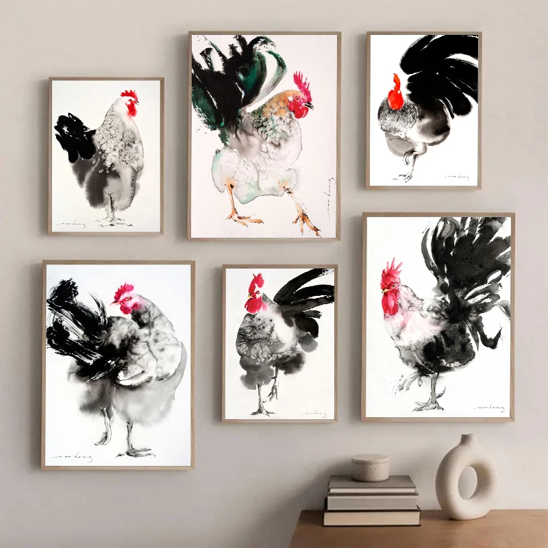 Abstract-Watercolor-Rooster-Posters-and-Prints-Animal-Chicken-Canvas ...