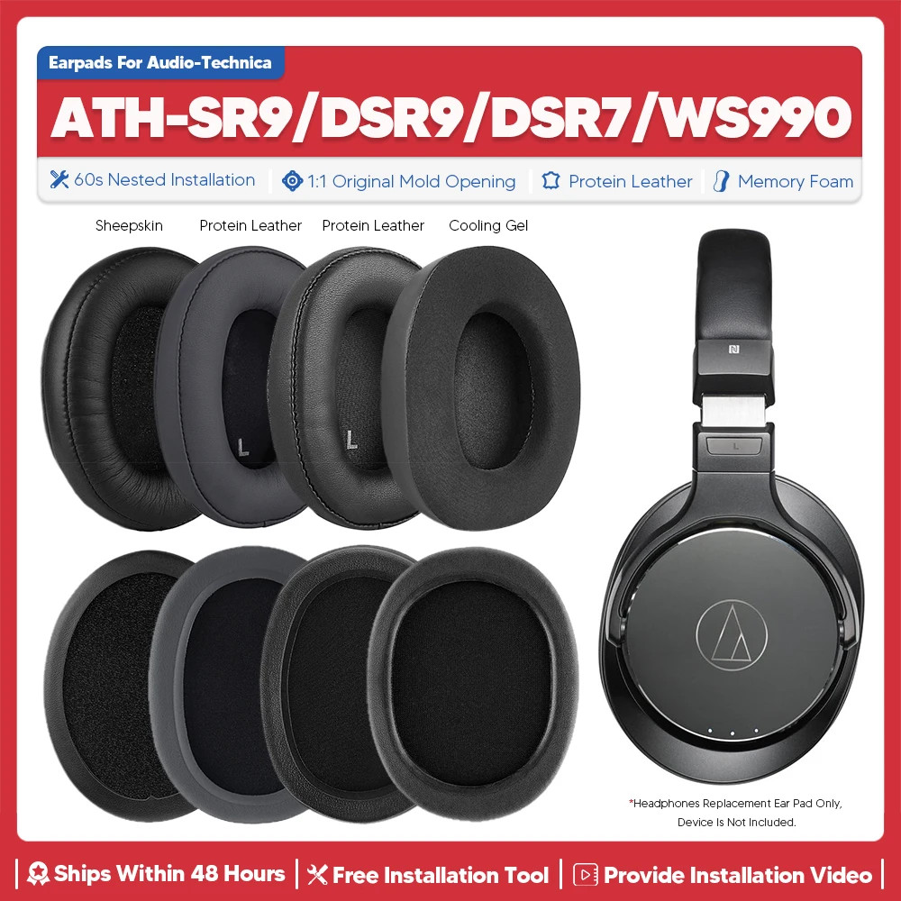 Replacement-Ear-Pads-For-Audio-Technica-ATH-SR9-DSR9BT-WS990BT-DSR7BT-Headphone-Accessories-Ear ...