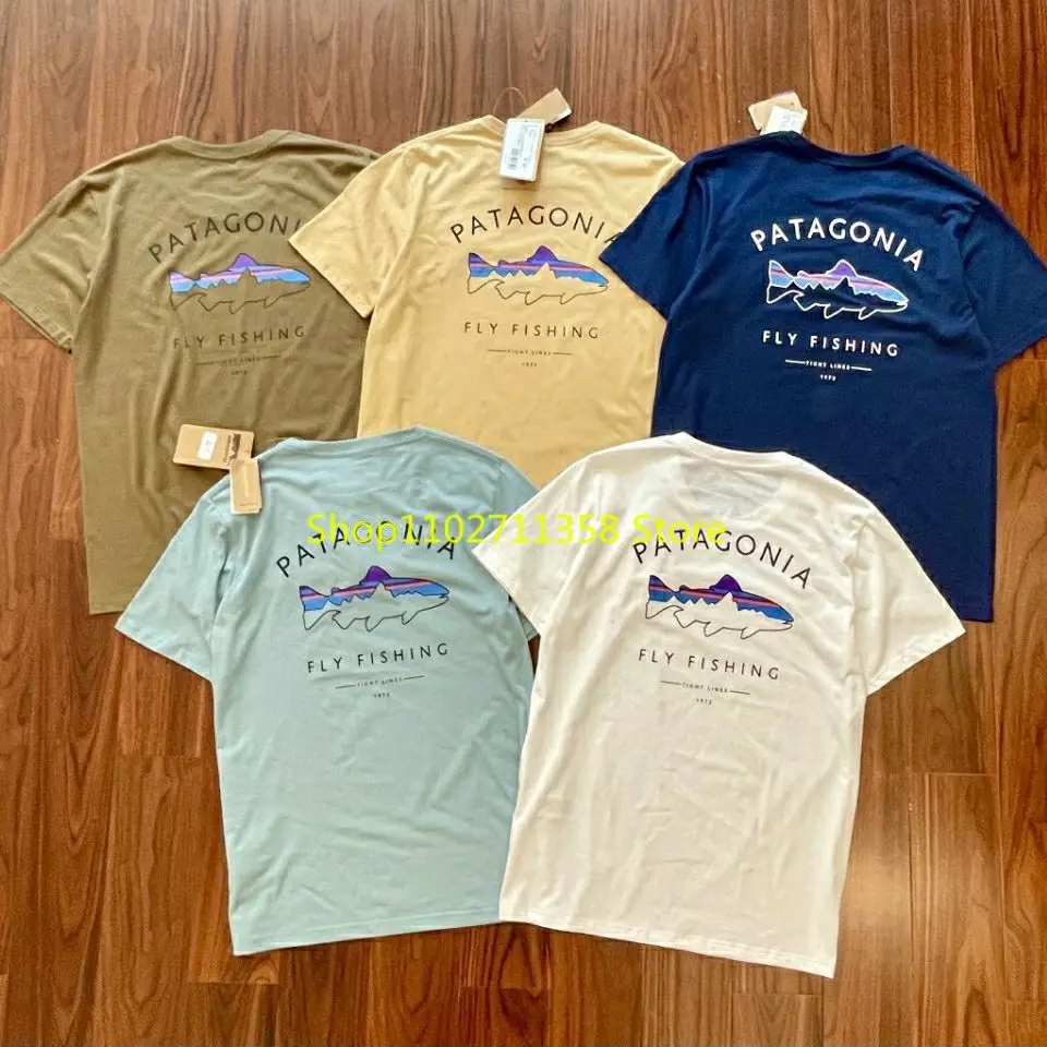 Patagonia-Flying-Fish-Print-Casual-Short-Sleeve-T-Shirt-Men-T-Shirt-100 ...