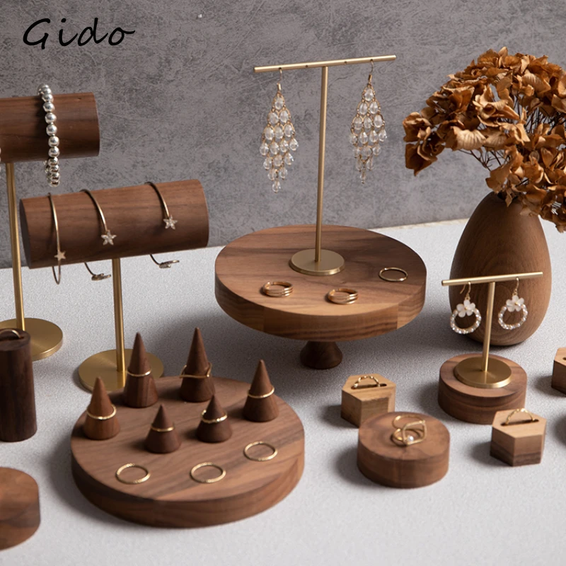 Wooden-Walnut-Jewelry-Display-Stand-with-Earring-Tray-Necklace-Ring ...