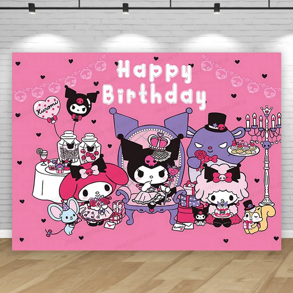 Fondo con temática de Kuromi, Hello Kitty, niña, fiesta de primer ...