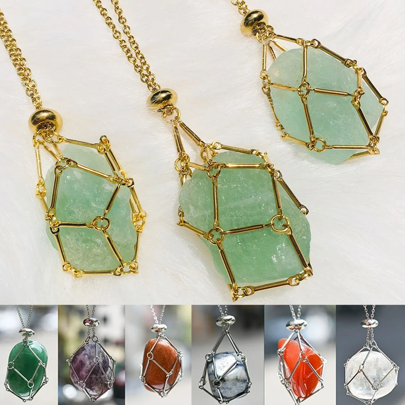 Silver-Gold-Color-Crystal-Holder-Cage-Necklace-Crystal-Net-Metal ...