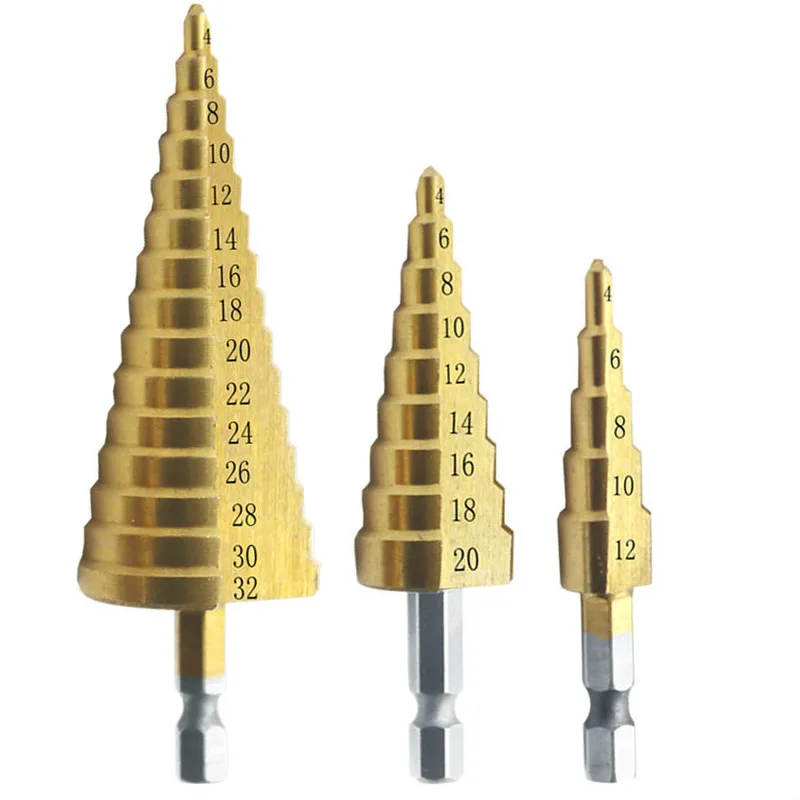 HSS-Steel-Large-Step-Cone-Titanium-Coated-Metal-Drill-Bit-Cut-Tool-Set ...