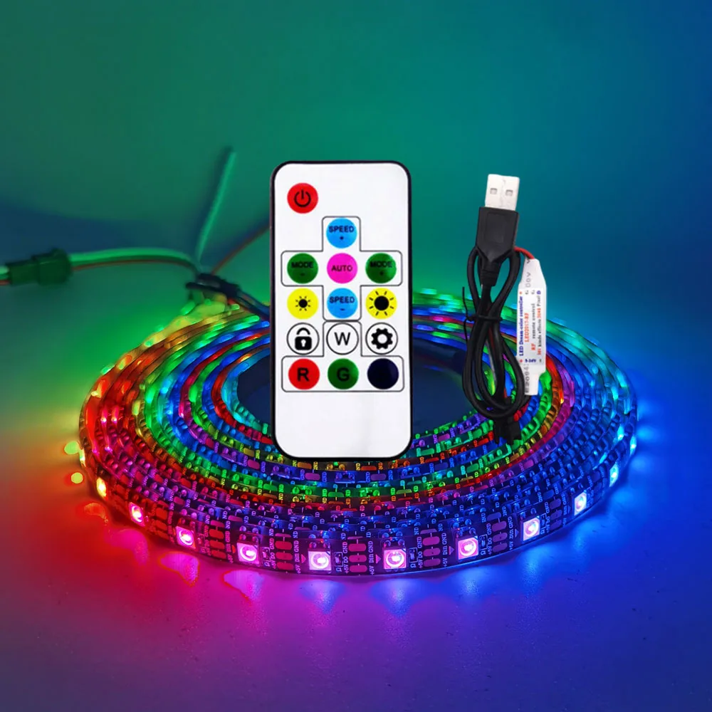 USB-LED-Strip-RGB-WS2812-WS2812B-Addressable-Pixel-Tape-14Keys-Remote ...