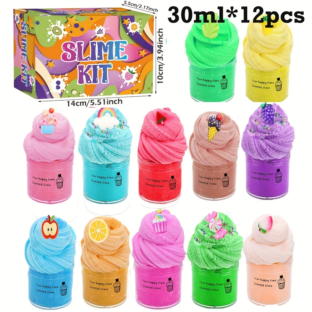 12-Slime-Cotton-Mud-Puff-Gum-Toy-Color-Clay-Set-Butter-Cloud-Mud-Toy ...