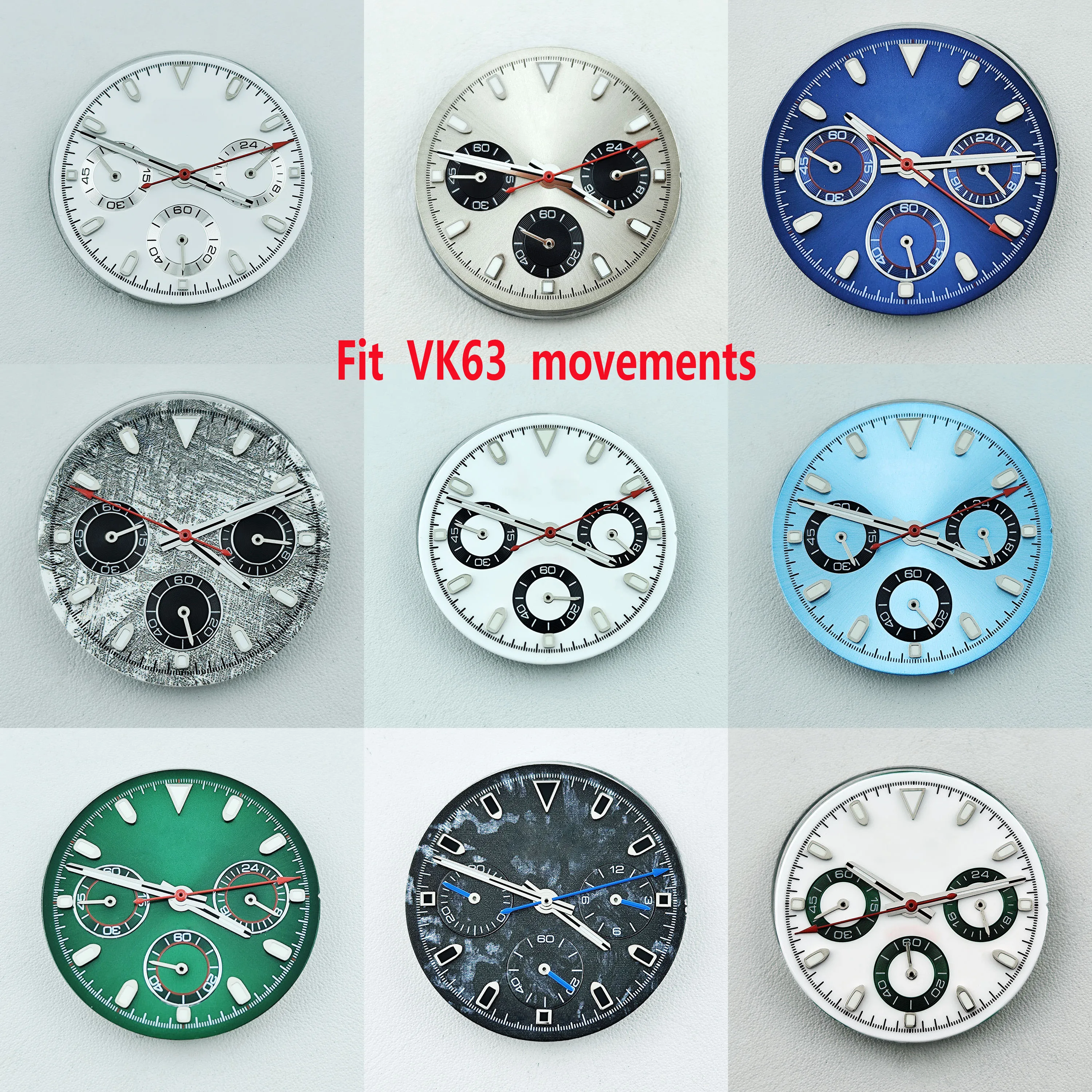 VK63-Chronograph-Watch-dial-29-8mm-VK63-dial-green-luminous-panda-dial ...