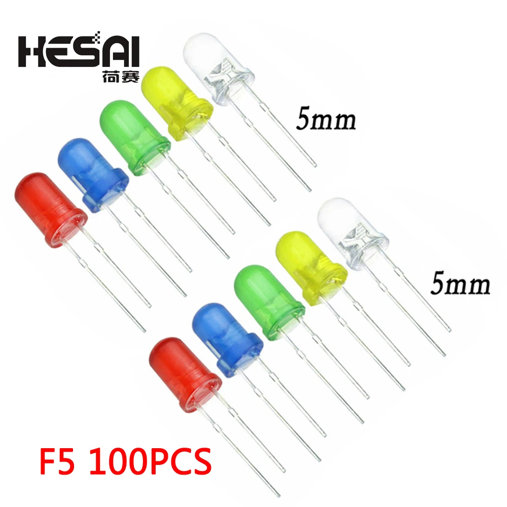 100Pcs/lot 5 Colors F5 5MM Round LED Assortment Kit Ultra Bright ...