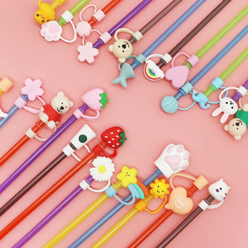 New Silicone Straw Plug Reusable Drinking Dust Cartoon Plugs Tips Cover ...