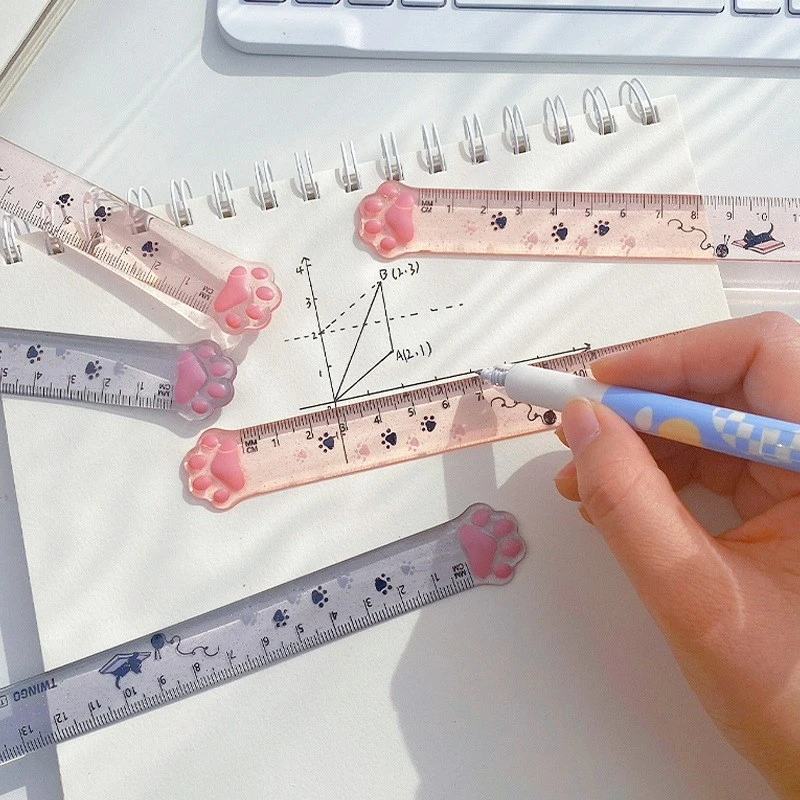 Cute Cat Paw Plastic Straight Rulers Kawaii School Office Supplies ...