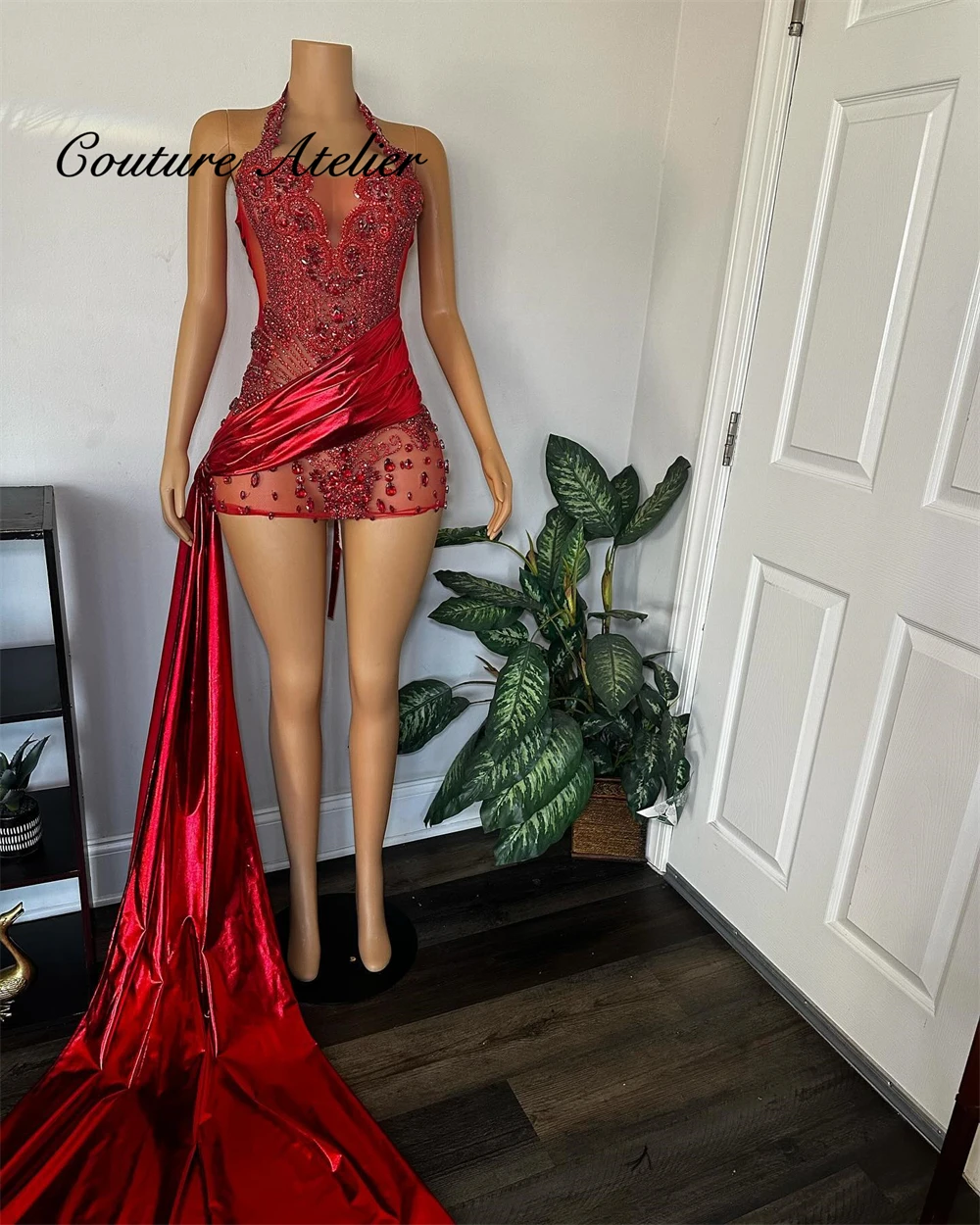 Red-Diamonds-Prom-Dress-2024-With-Train-Halter-Crystals-Rhinestone ...
