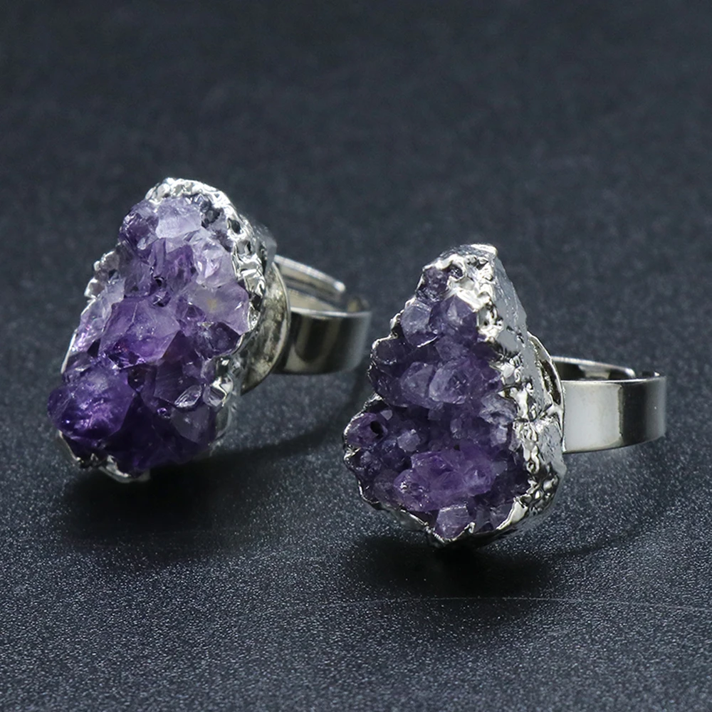 Natural-Stone-Amethyst-Cluster-Irregular-Ring-For-Jewelry-MakingDIY ...