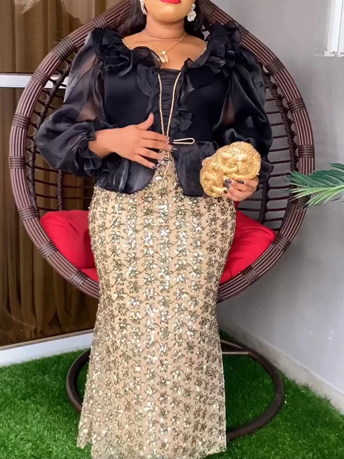 AOMEI Women Even Dresses Shiny Short Lantern Sleeve Sexy Bodycon ...