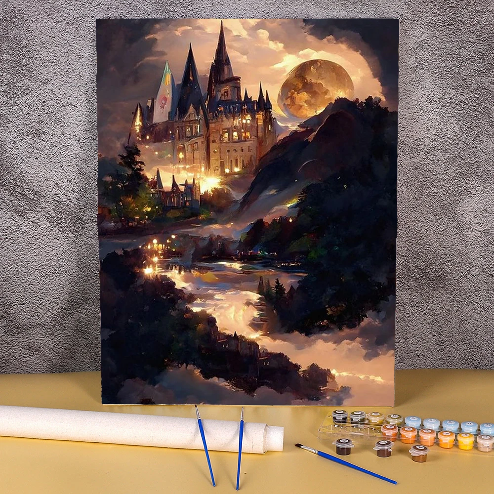 DIY-Painting-By-Numbers-Mountain-Castle-Modern-Wall-Art-Picture-With ...