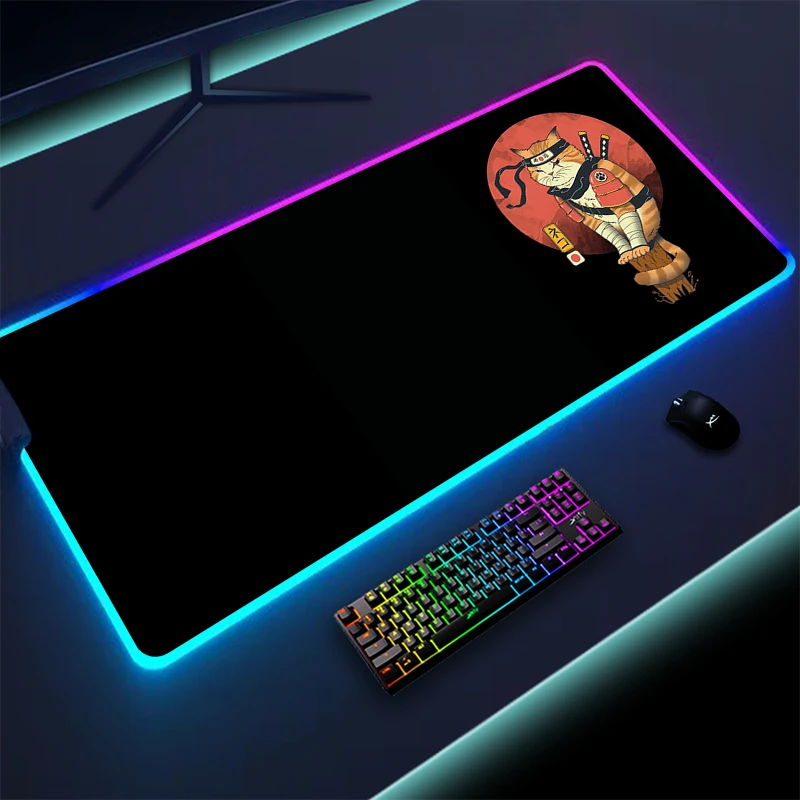 RGB-Mouse-Pad-Japanese-Ninja-Cat-Colorful-Luminous-Desk-Mat-Gamer ...