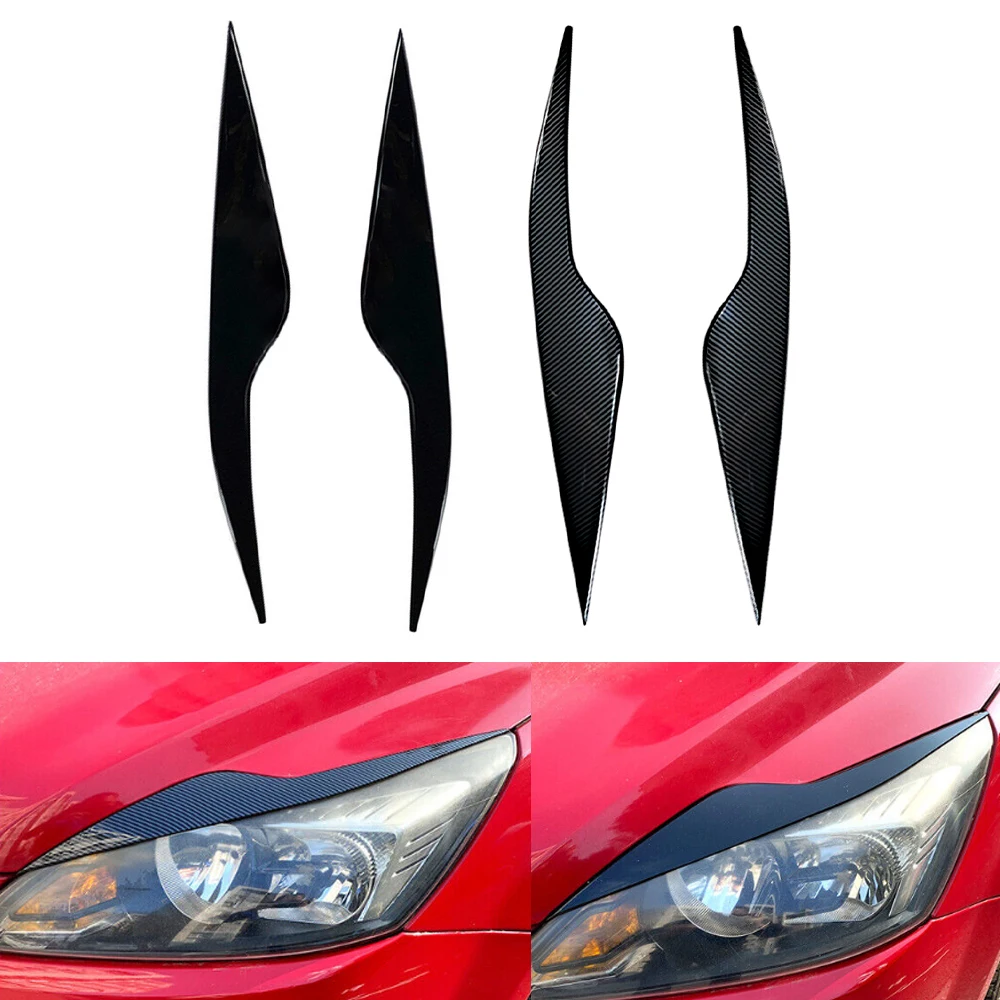 2pcs Car Car Headlight Eyebrow Eyelid Cover Trim ABS Carbon Fiber Black ...
