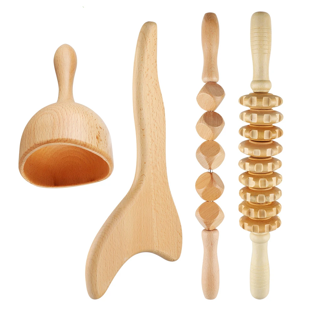 Generic Wooden Massage Roller Lymphatic Drainage Massager Gua Sha Cup Wood Therapy Massage Tools