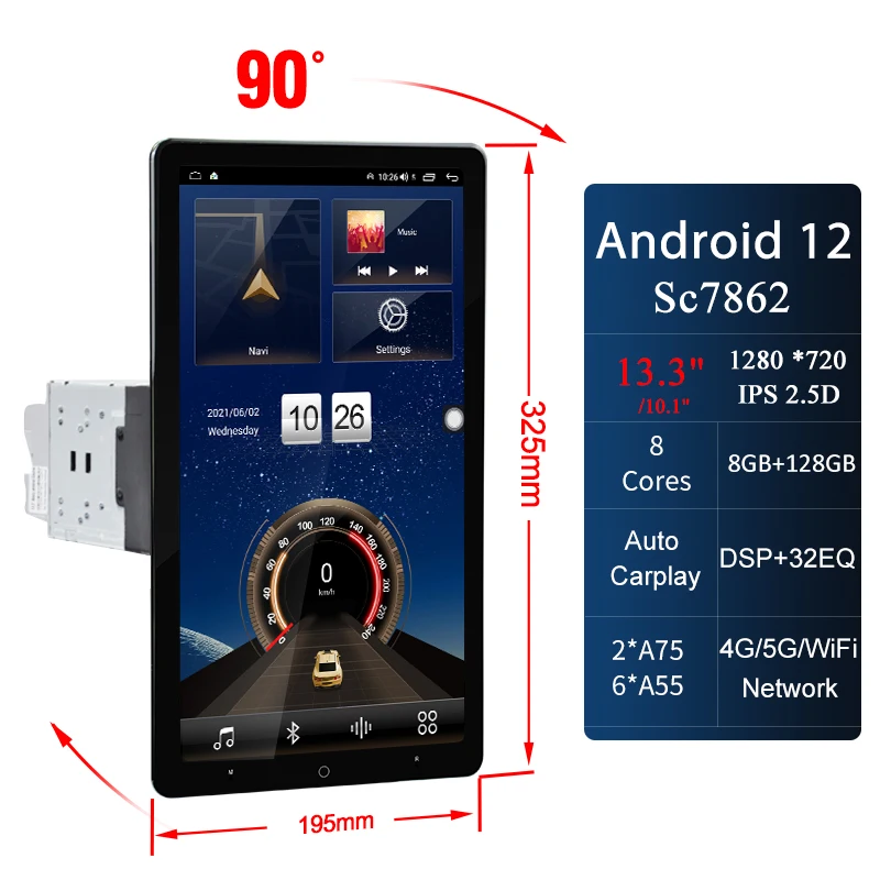 13-3-Inch-Android-12-Auto-Rotatable-1920-1080-IPS-Universal-Car ...