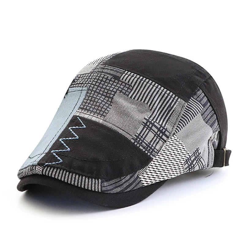 Designer Beret Hat Men Retro Newsboy Cap Patchwork Plaid Herringbone ...