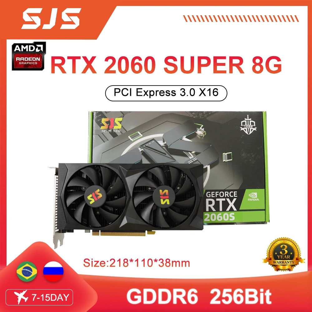 SJS RTX 2060 슈퍼 그래픽 카드, 데스크탑용 게이밍 GDDR6 256 비트, RTX2060s 마이닝 PCI 익스프레스 ...