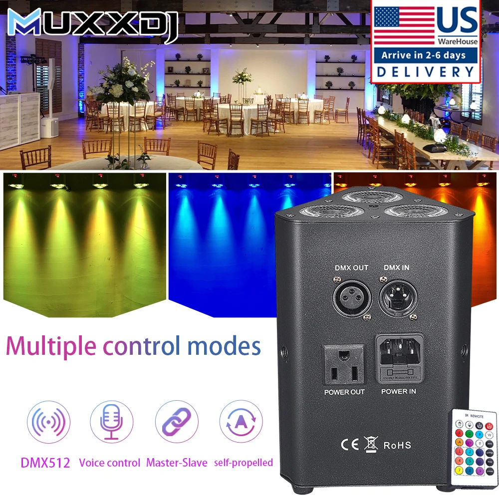 MUXXDJ Wireless Uplight 3*18w 6in1 RGBWA+UV Battery Powered Mini LED ...