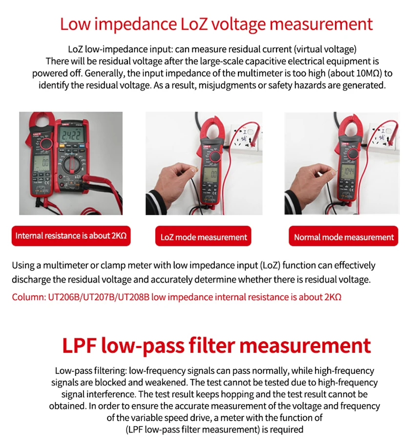 UNI-T UT206B/UT207B/UT208B Clamp Meter VFC Electrical Instruments AC/DC ...