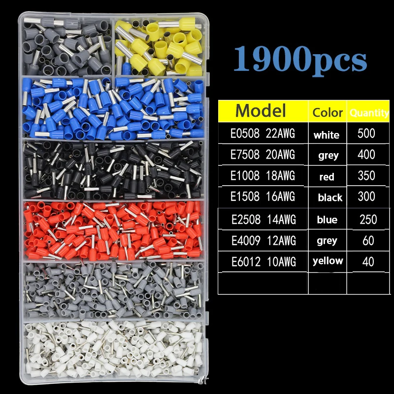 1900PCS Tube Type Terminal Set Type Terminal Combination Boxed Cold ...