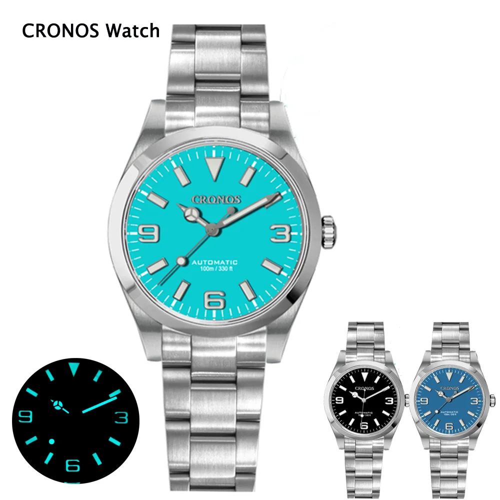 Cronos Men's Explore Diver Watch 39mm Blue Dial Sapphire Crystal Miyota ...