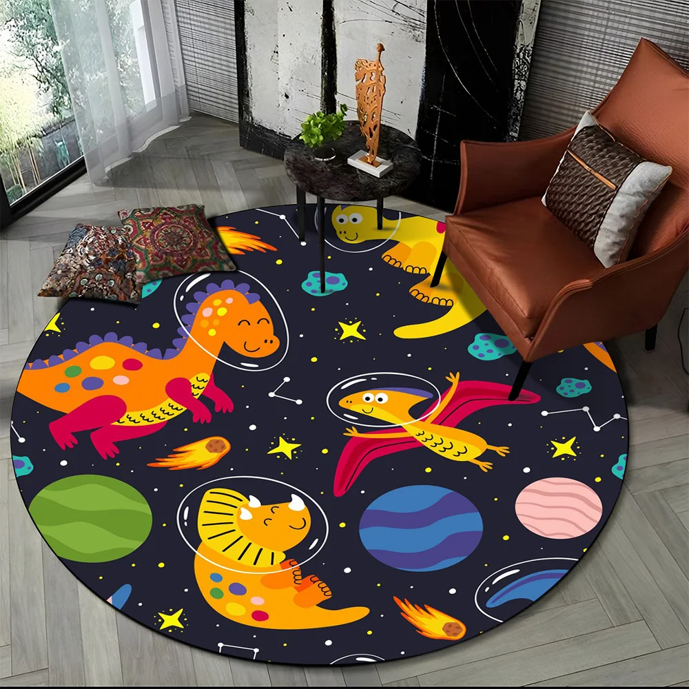 Cartoon-Dino-Cute-Dinosaur-Space-Children-Round-Carpet-Rug-for-Living ...
