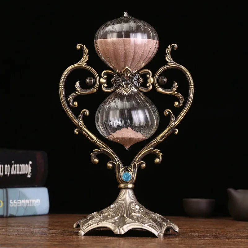 Hourglass 30/60 Minute LOVE Engraving Rotating Metal Sand Timer Antique ...