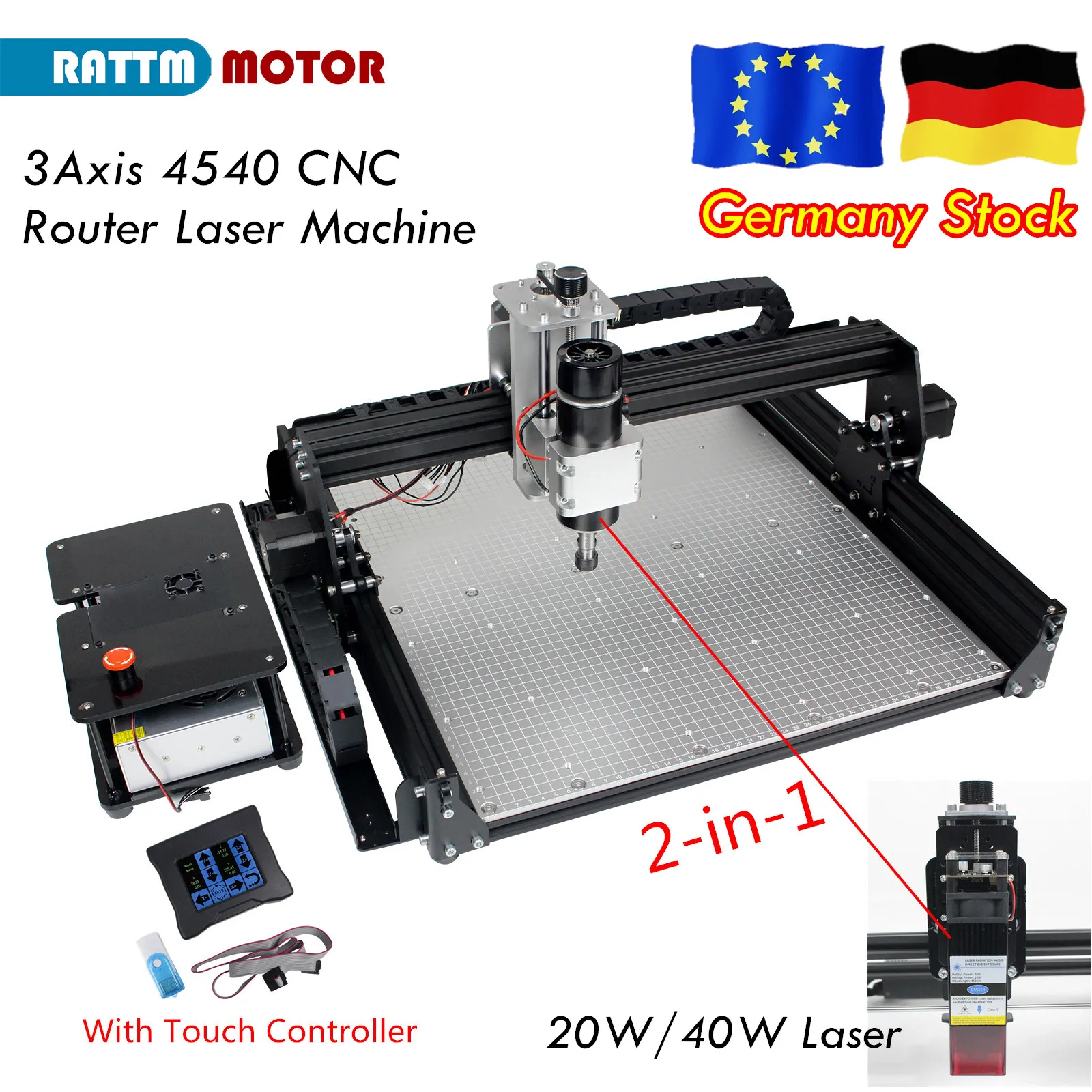 EU-Stock-4540-CNC-500w-Spindle-Metal-Milling-Machine-40W-Laser ...