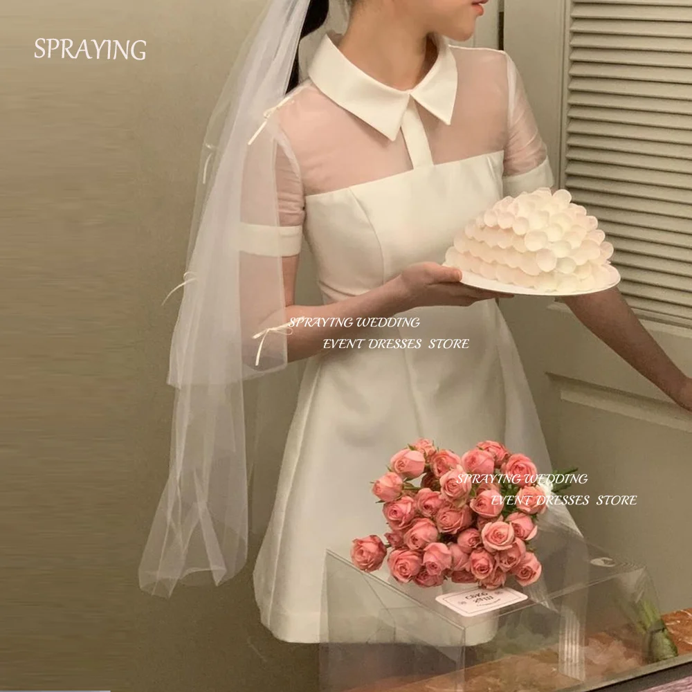 SPRAYING-Mini-Korea-Wedding-Shooting-Dresses-A-line-Short-Sleeves ...