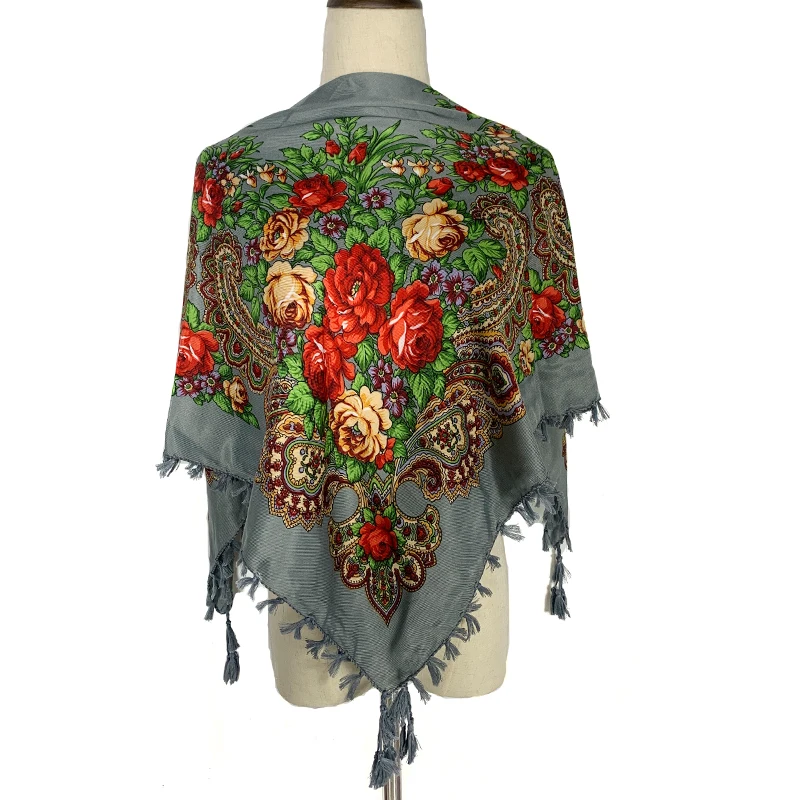 90-90cm-WomenRussian-Floral-Square-Scarf-Traditional-Ukrainian-Fringed ...