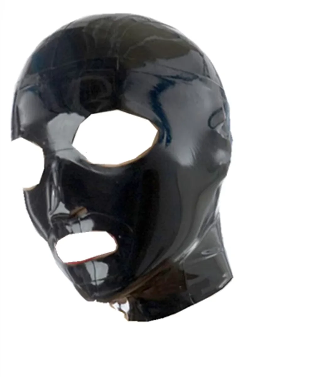 Handmade Full Face Unisex Black Latex Mask Fetish Hood Open Mouth and ...