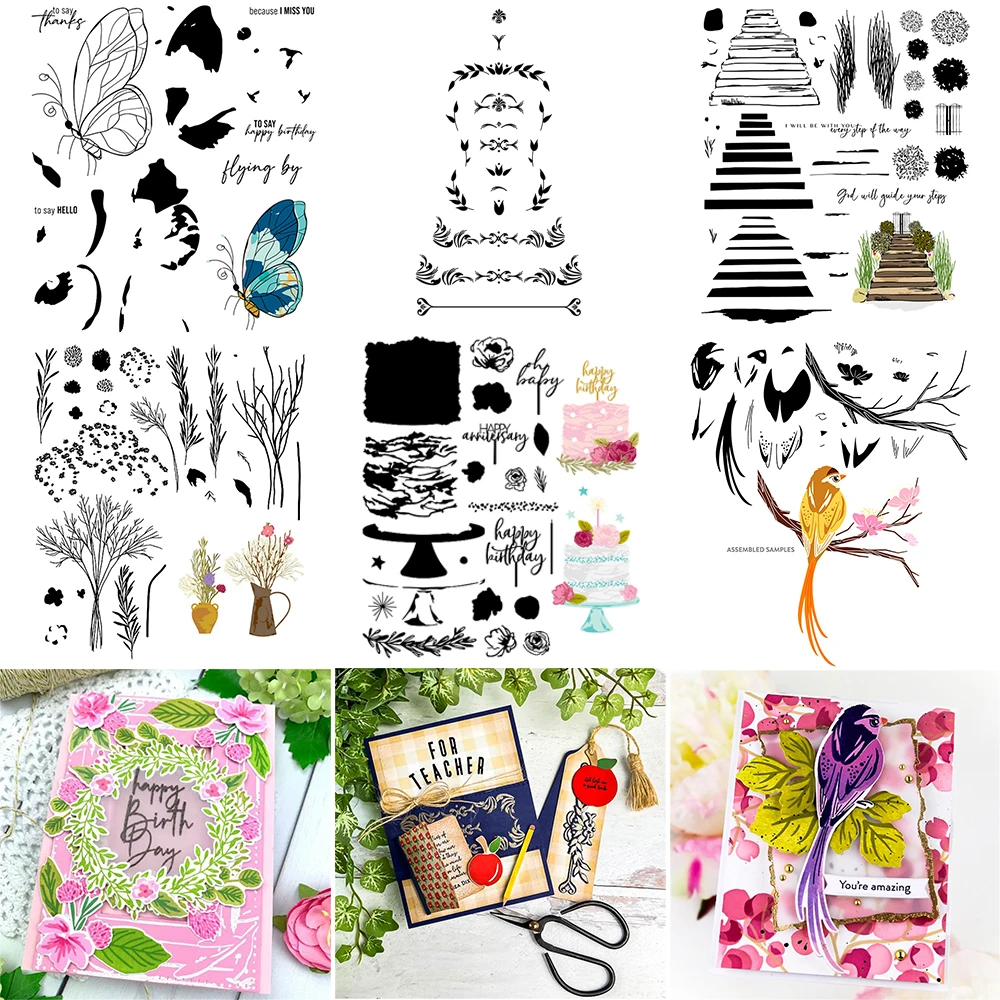 Flying-Butterfly-Feathered-Stamps-and-Cutting-Dies-Birthday-Cake-Sprigs ...