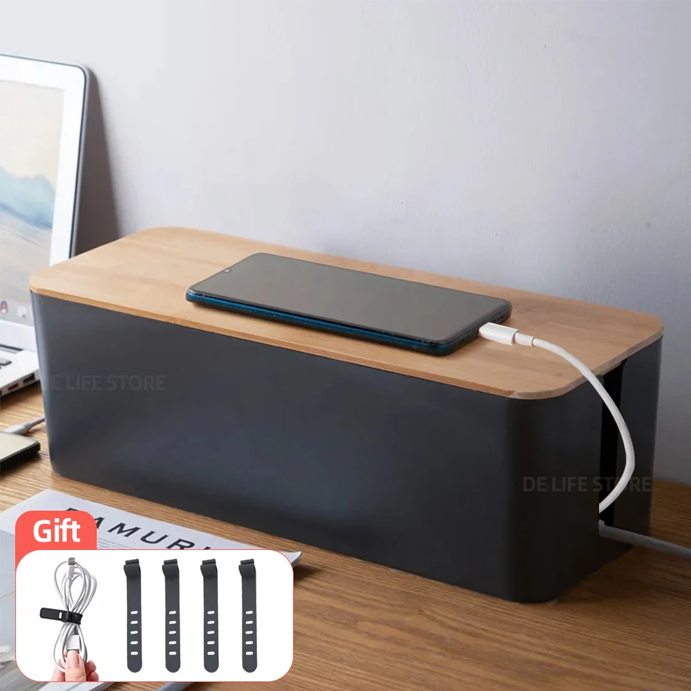 Power-Strip-Storage-Box-Cable-Organizer-Desktop-Wooden-Cable-Storage ...