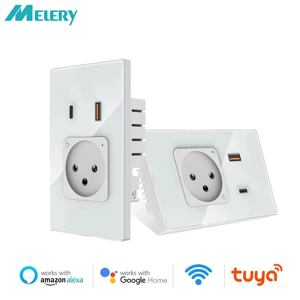 Melery Wifi Smart Israel Wall Socket USB Plug Outlet Type-C PD 20W Fast ...