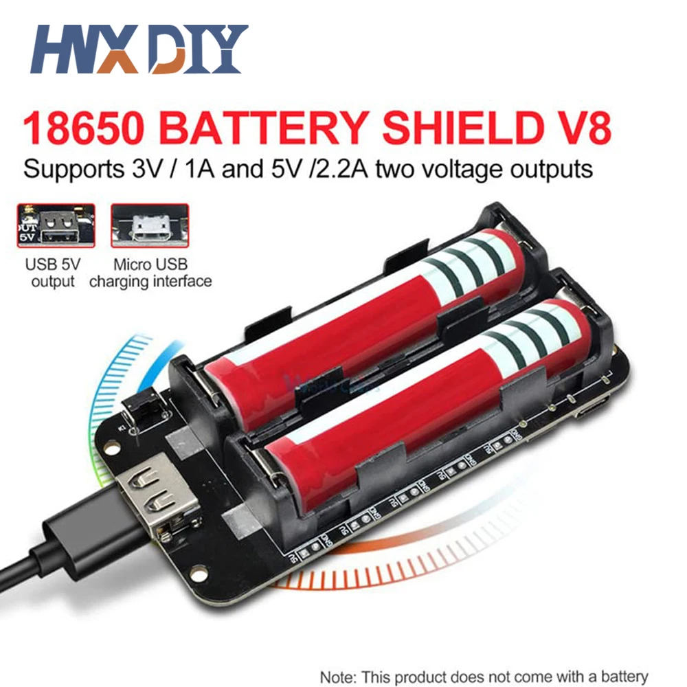 Dual 18650 Lithium Battery Shield V8 3V1A 5V 3A Micro USB Power Bank ...