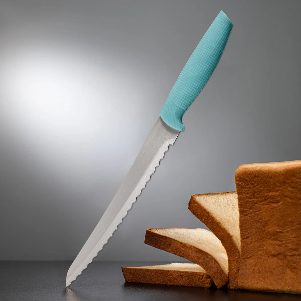 Jaswehome 3CR13SS Bread Knife Bule Plastic Handle Cake Bread Knives ...