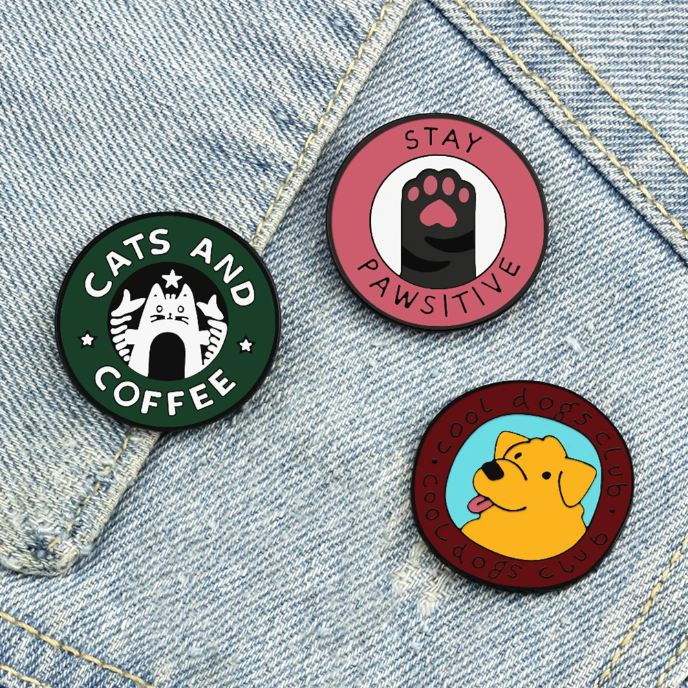 Animal-Round-Series-Enamel-Pins-Cat-Paw-Dog-Brooch-Cartoon-Cute-Funny ...