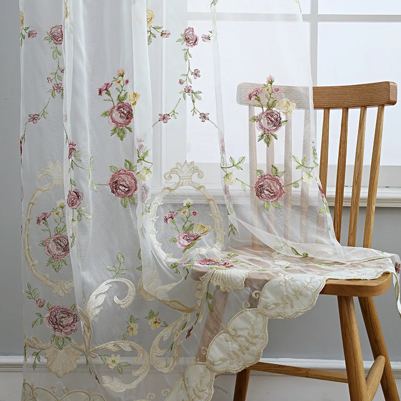 American-Embroidered-Window-Screen-Curtains-for-Living-Room-Bedroom ...