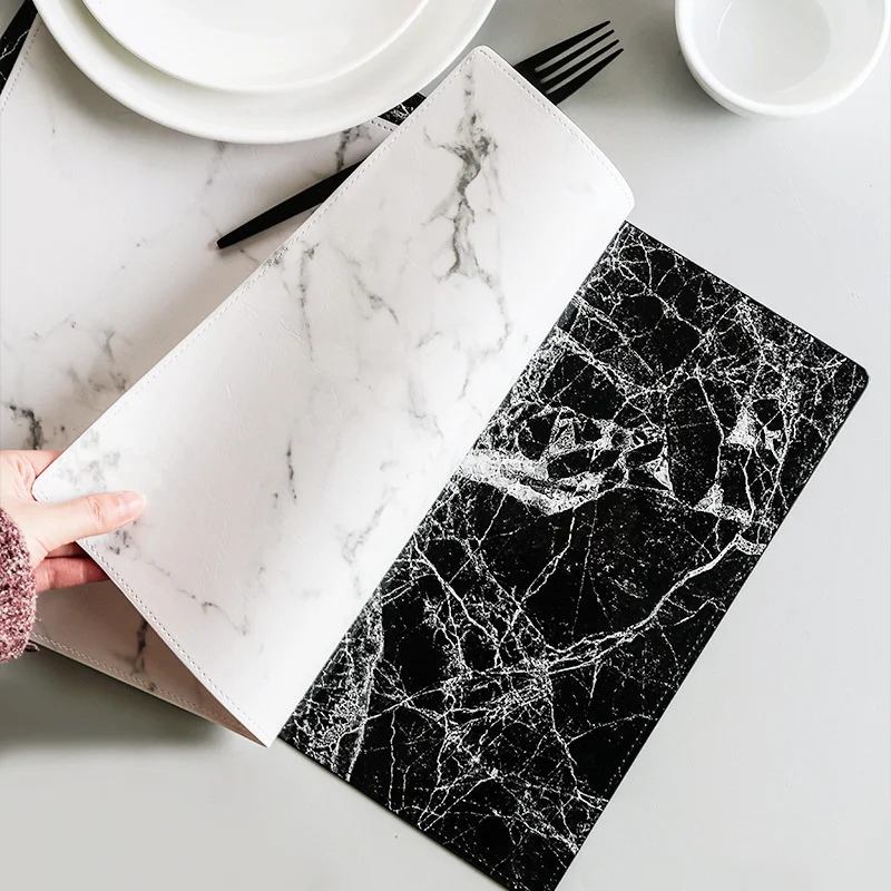 Placemats White Marble Table | Leather Placemats Coasters | Marble ...