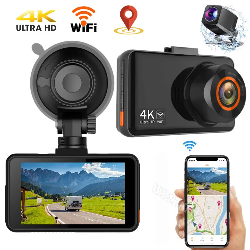 4K-Car-DVR-WIFI-GPS-2Channek-Dashcam-Front-and-rear-view-camera-Auto ...