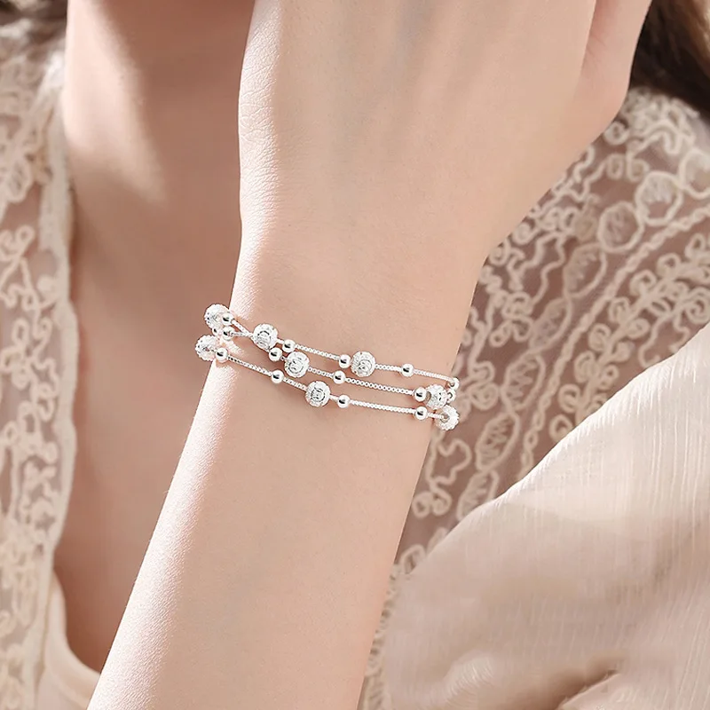 925-Sterling-Silver-Lucky-Bead-Bracelets-Woman-Fashion-Elegant-Multi ...
