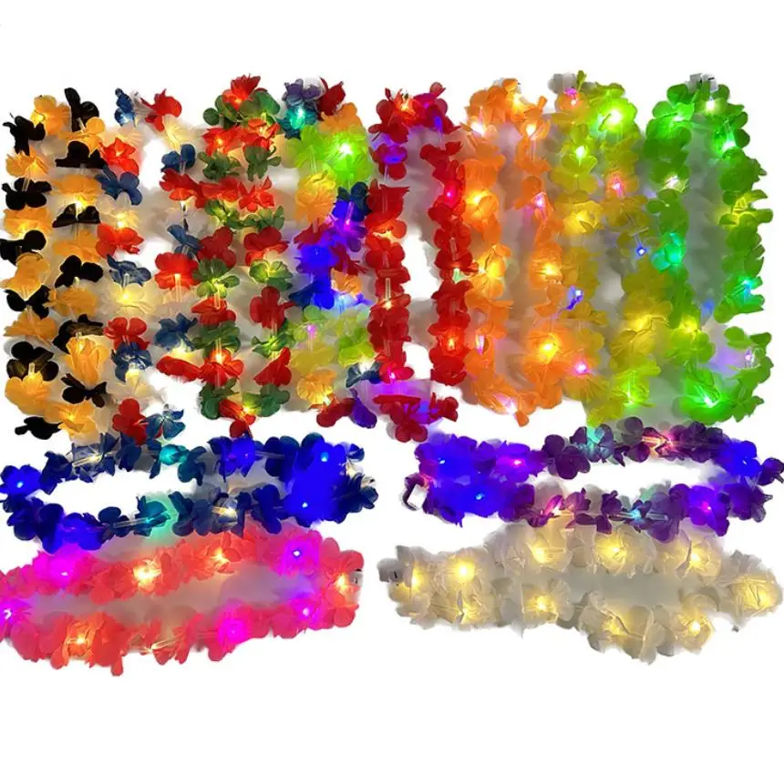 50pcs-LED-Hawaiian-Flower-Necklace-Light-Up-Luau-Leis-Rainbow-Tropical-Hawaiian-Beach-Party ...