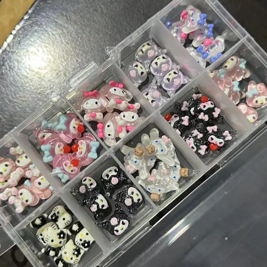 Sanrioed Cartoon Nail Jewelry Charms Kit Kawaii Hello Kitty Kuromi Nail ...
