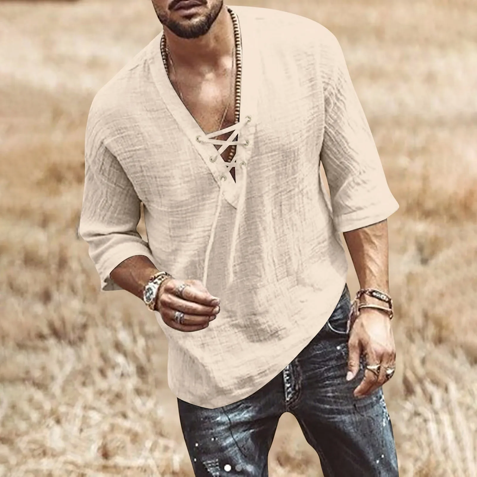 Spring-Summer-Men-s-T-shirt-Cotton-Linen-Solid-Color-Long-Sleeve-Shirts ...