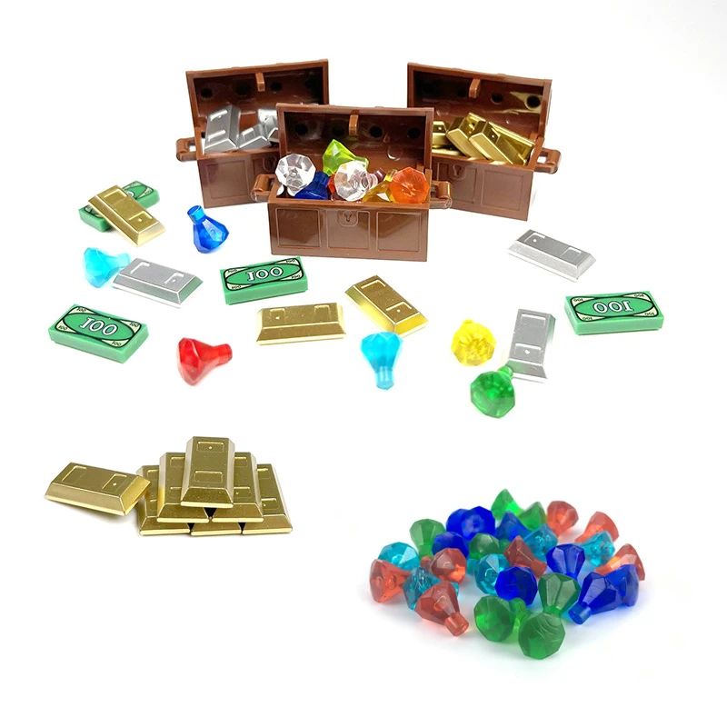 MOC-Building-Blocks-Golden-Silver-Bricks-Coins-Gemstones-Diamonds ...
