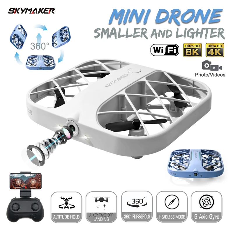 Mini RC Drone with HD 4k 8k Camera 2.4G Wifi 4CH Roll 360° Flights ...